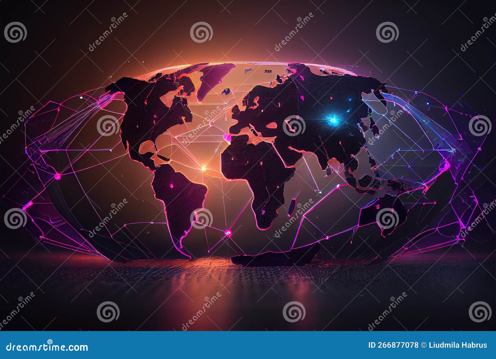 3d Mapa Neon Do Mundo. Ai Generativo Ilustração Stock - Ilustração de ...