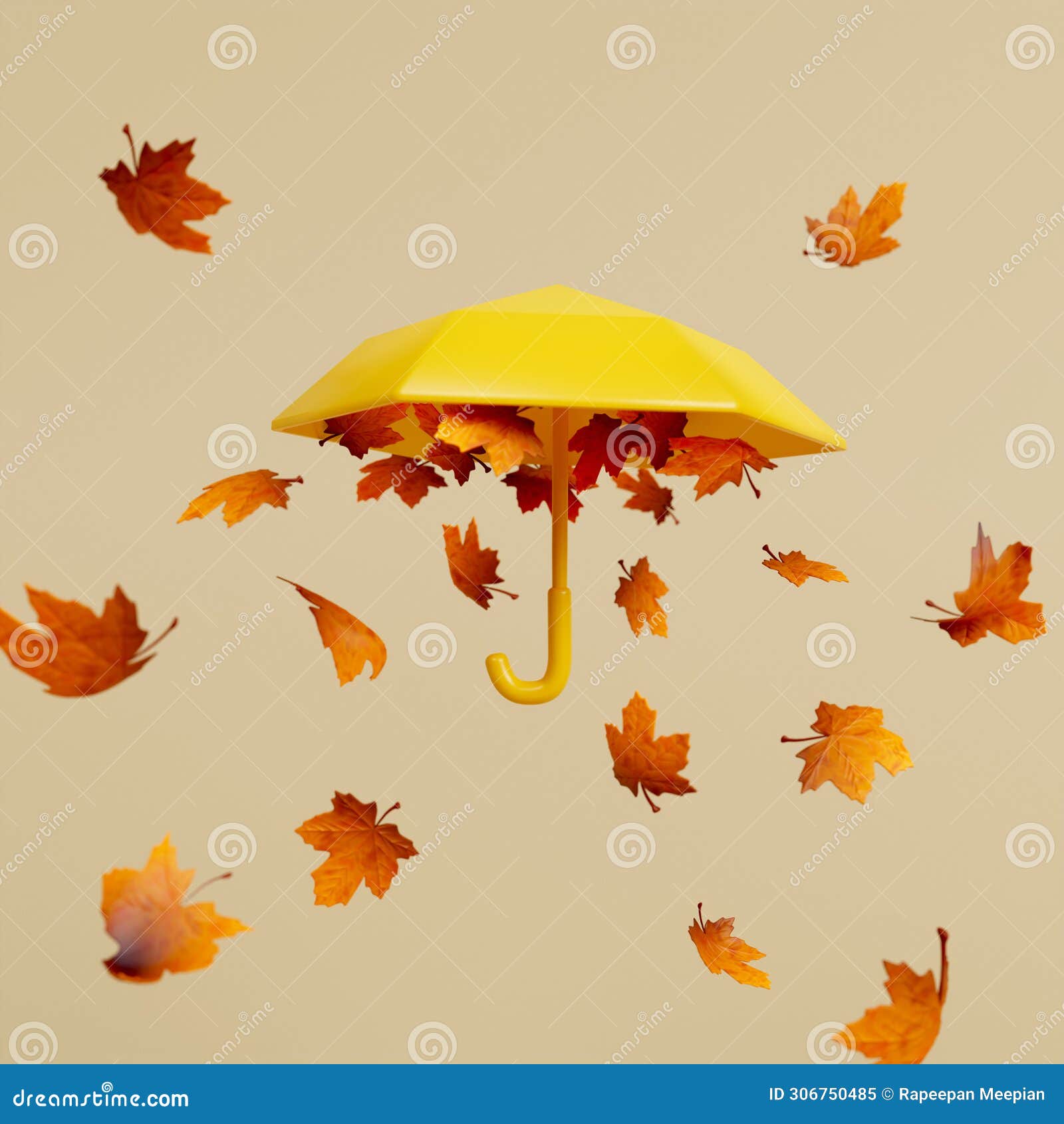 3d Maple Leaf Falling from Umbrella. 3d Rendering Illustration Stock ...