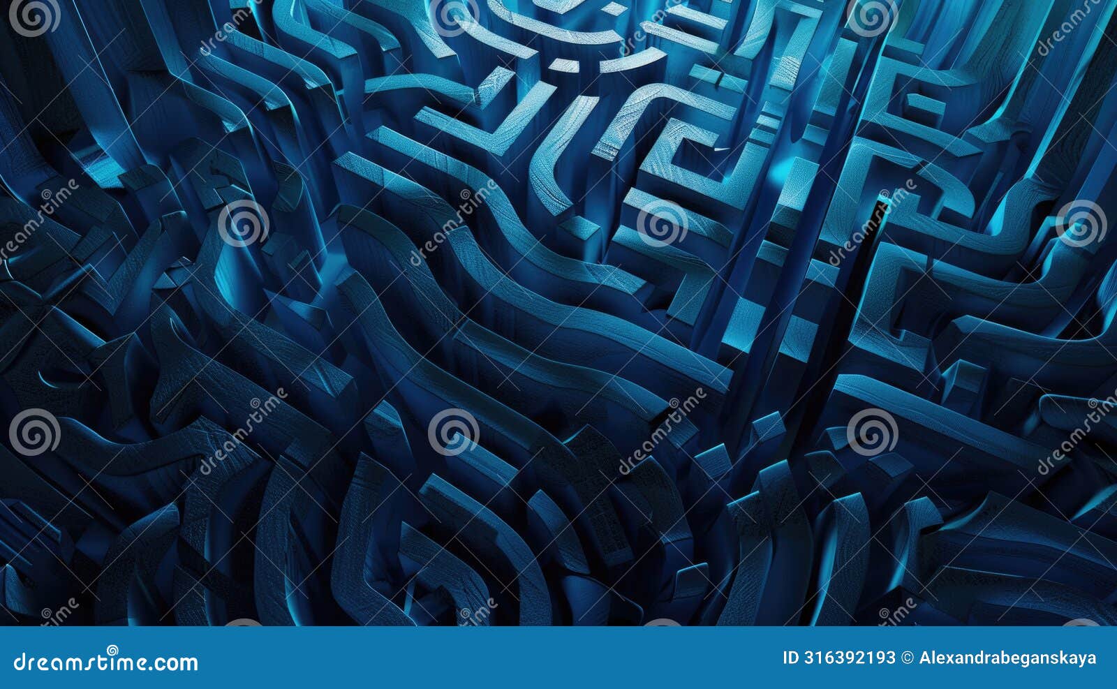 3D Maze Puzzle in Luminous Blue Tones. Abstract Concept for Problem ...