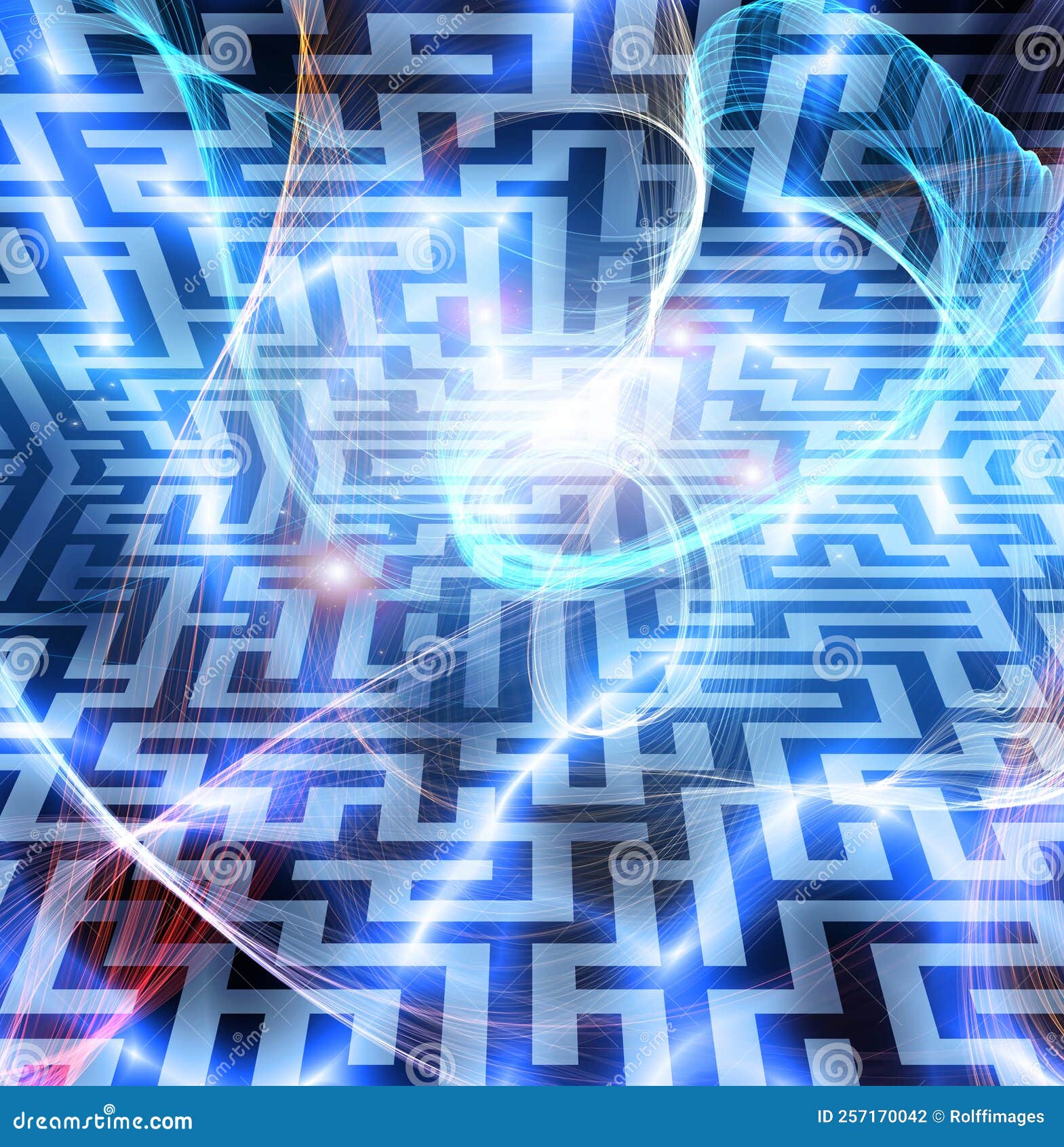 3D maze and rays of lights stock illustration. Illustration of path ...