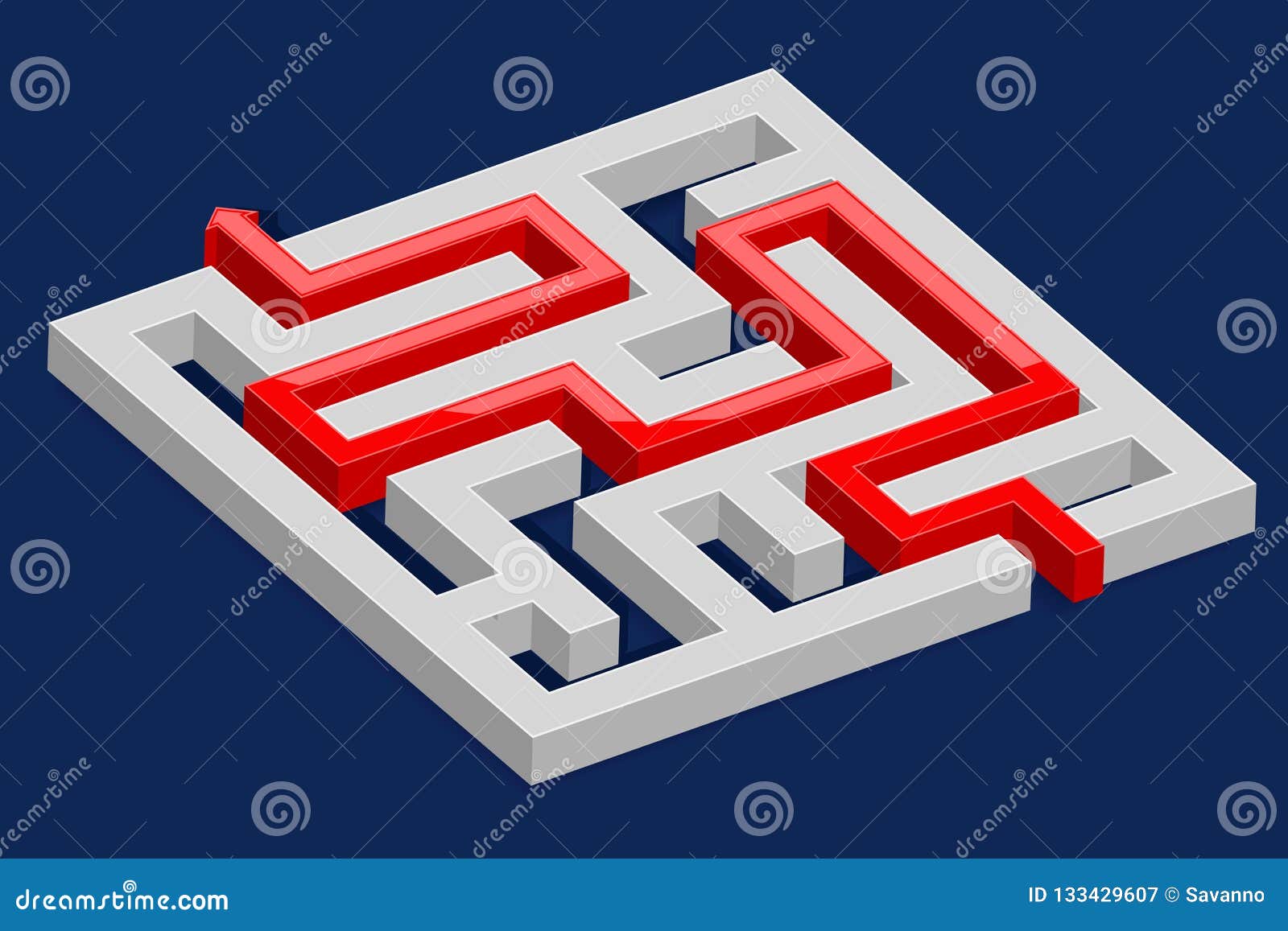 3d Maze with Red Path. on Blue Background Stock Vector - Illustration ...