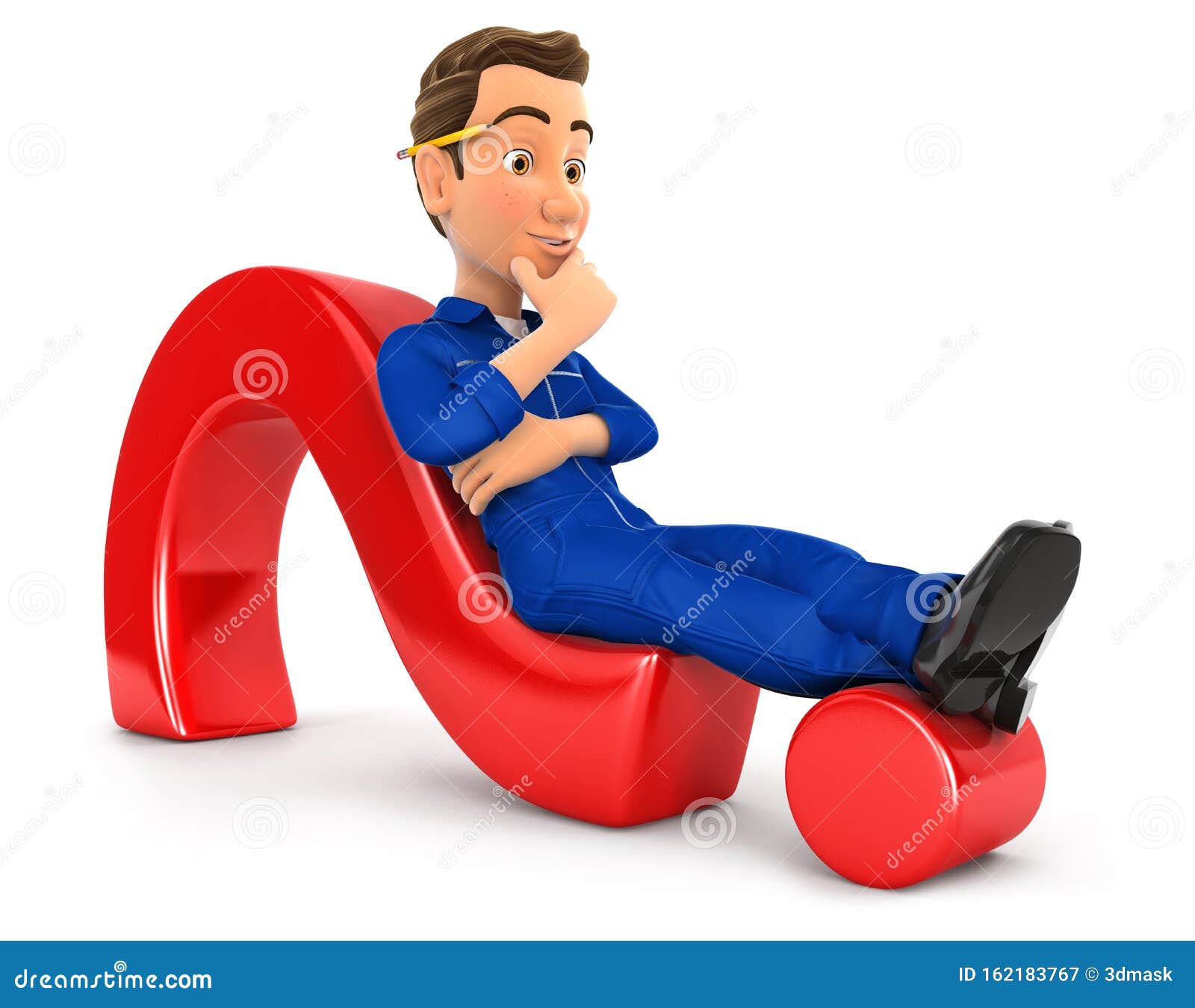 3d Mechanic Lying on Question Mark Stock Illustration - Illustration of ...