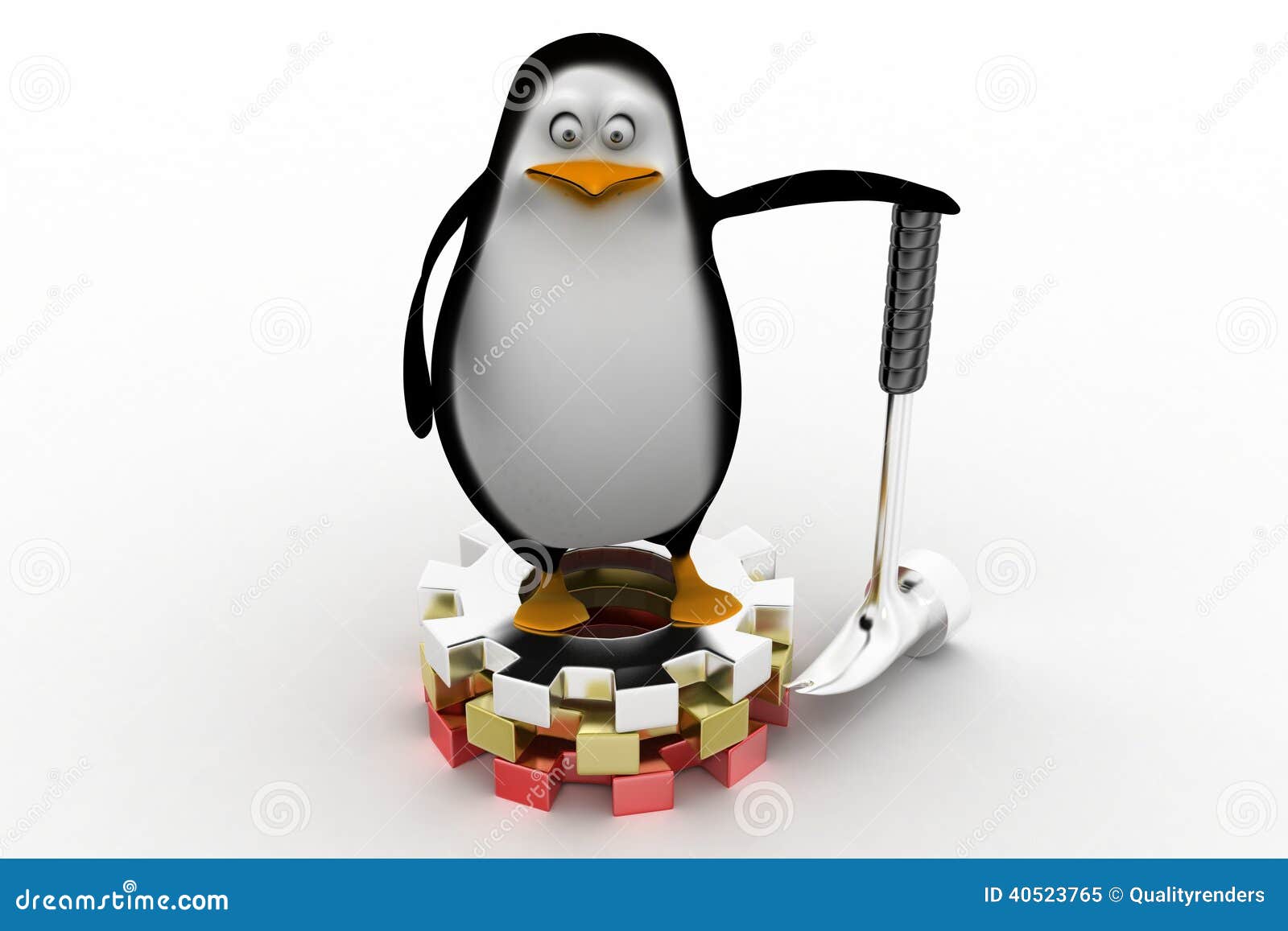 3D Mechanic Penguin with Hammer Stock Illustration - Illustration of ...