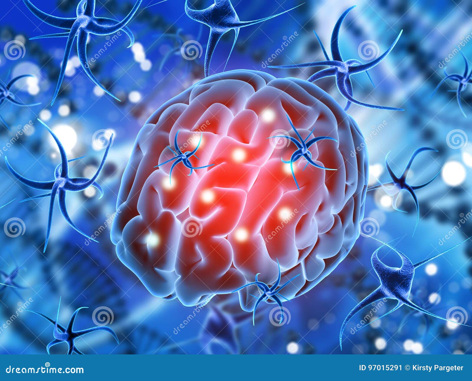 3D Medical Background with Brain Being Attacked by Virus Cells Stock ...