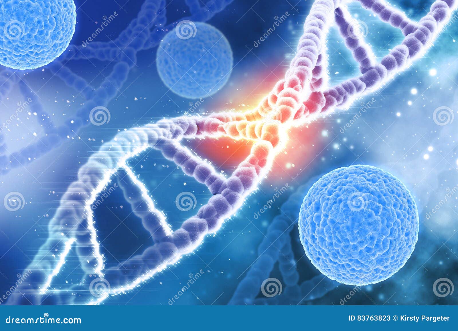 3D Medical Background Virus Cells and DNA Strands Stock Illustration ...