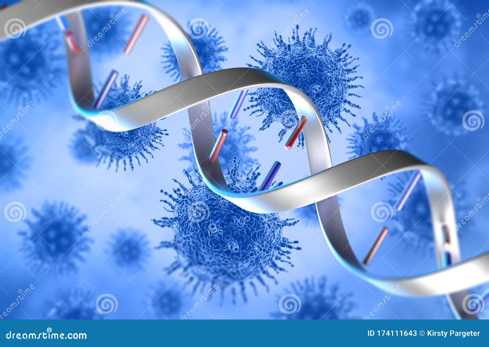 3D Medical Image with Virus Cells and DNA Strand Stock Illustration ...