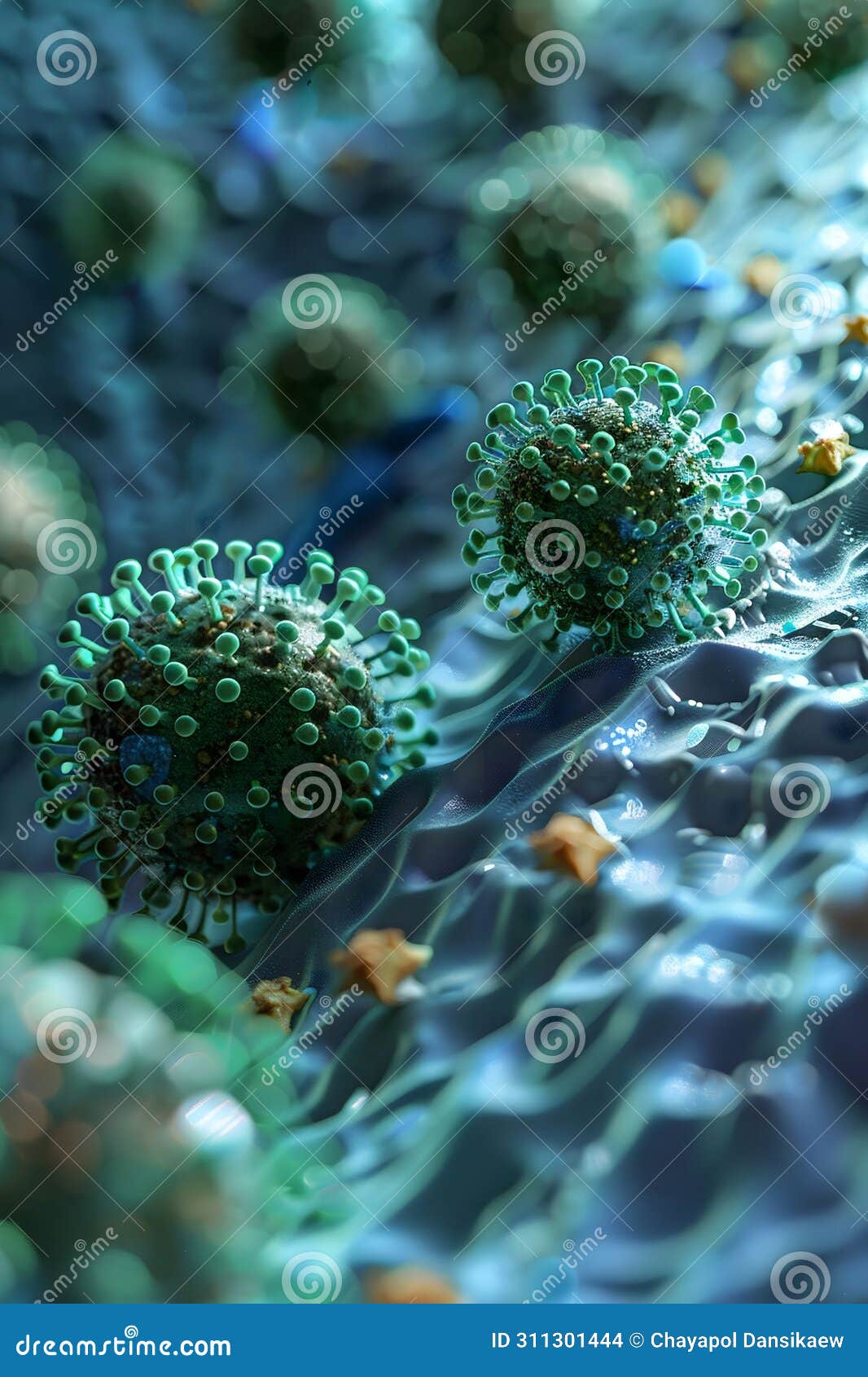 3D Medical Model of Virus in Cellular Matrix Microscope Angle ...
