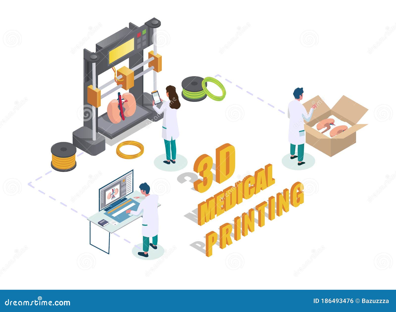 3D Medical Printing Process, Vector Flat Isometric Illustration Stock ...