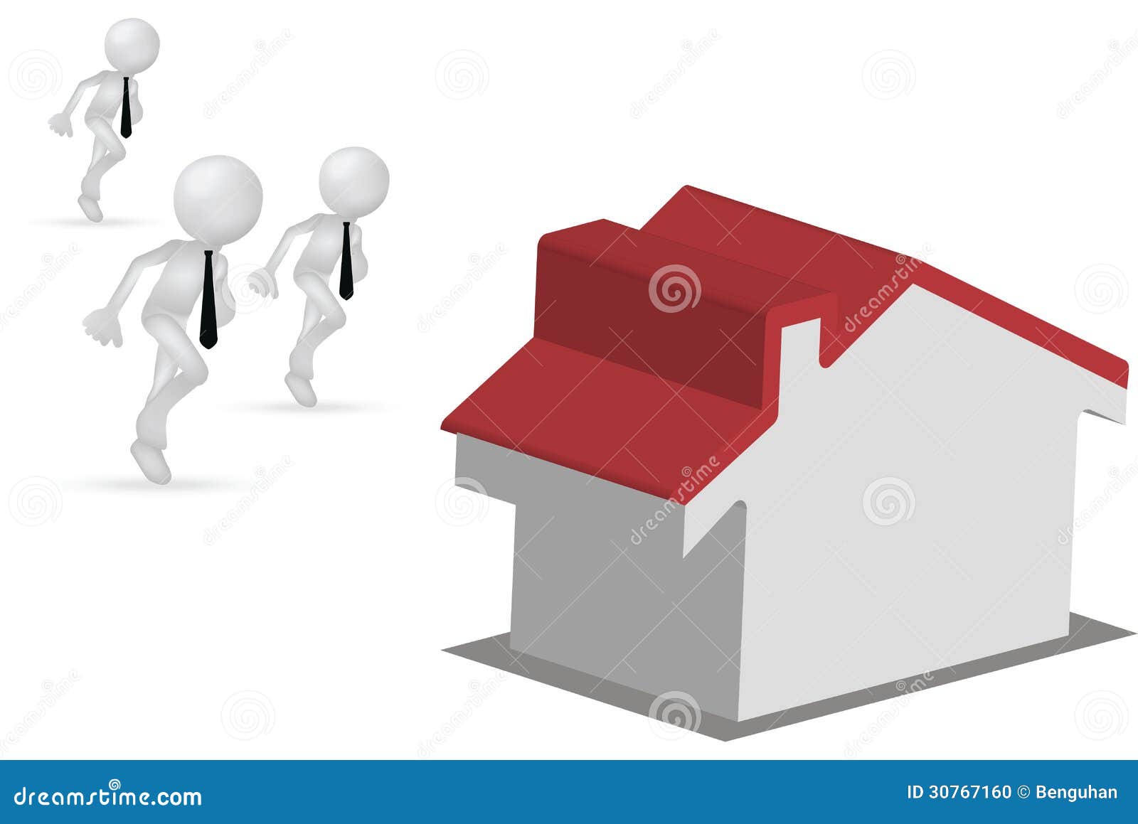 3d Men Running for a House or for the Home Stock Illustration ...