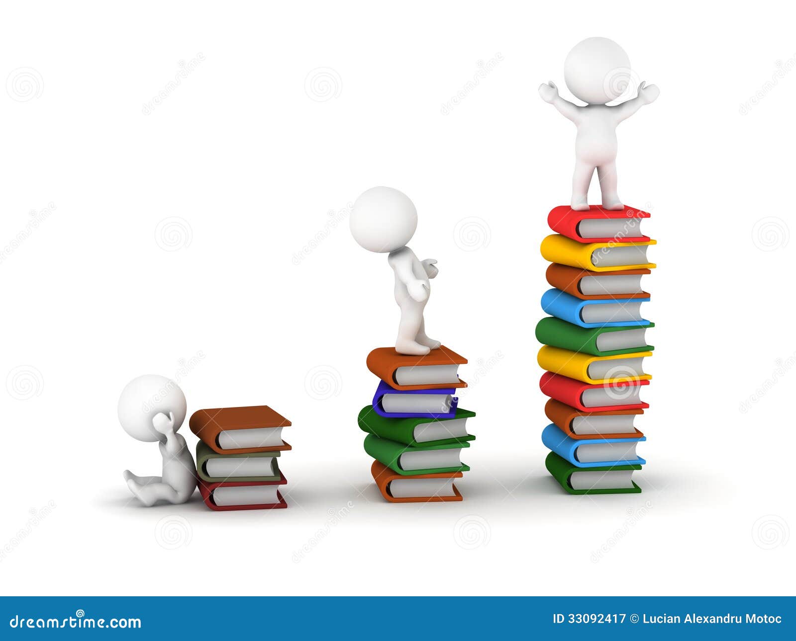 3D Men Standing on Stacks of Books Stock Illustration - Illustration of ...