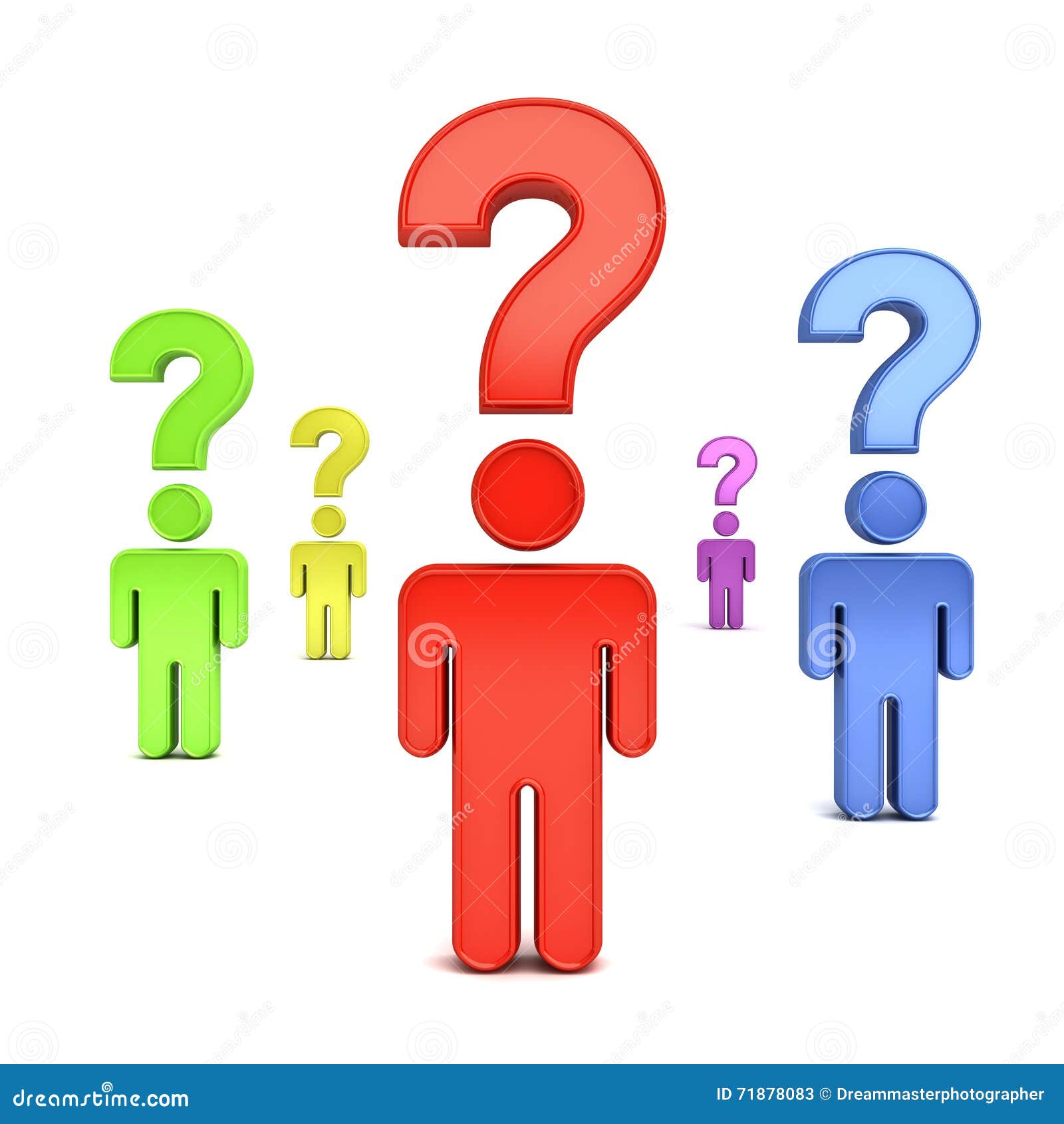 3d Men Symbol Thinking with Question Marks Above Their Heads Over White ...