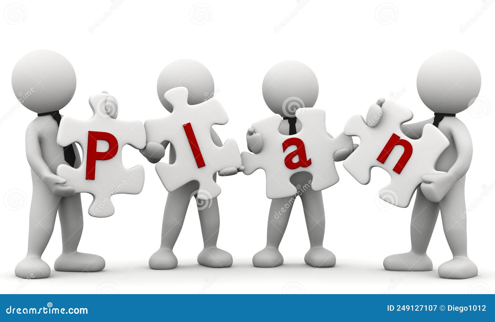 3d Men Team with Puzzle Plan Stock Illustration - Illustration of ...