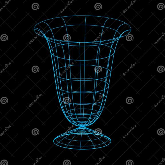 3D Mesh Grid, Cup Net Wire, Vector . 3D Wireframe or Geometric Network ...