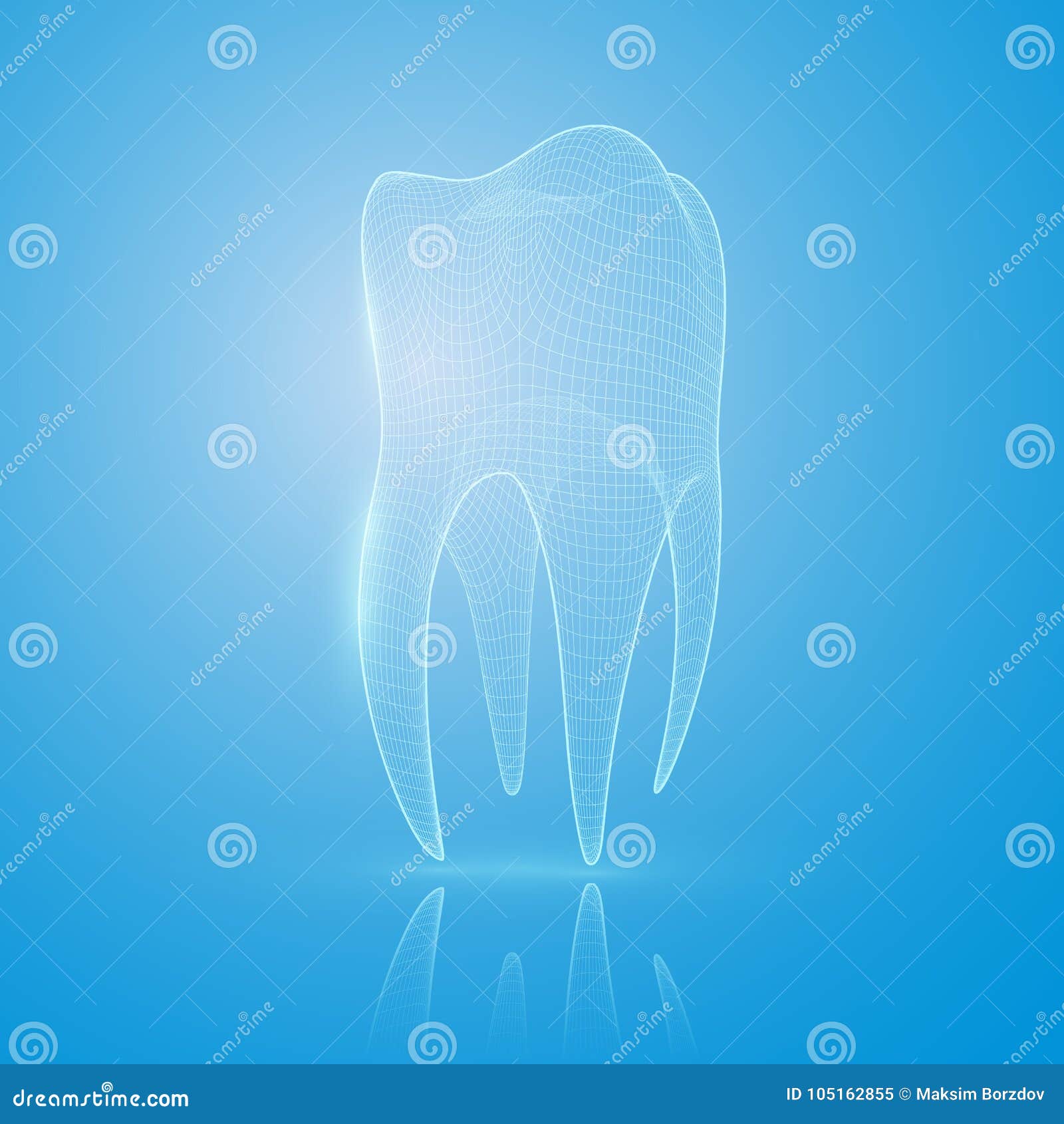 3D Mesh Tooth on a Blue Background. Stock Vector - Illustration of cell ...