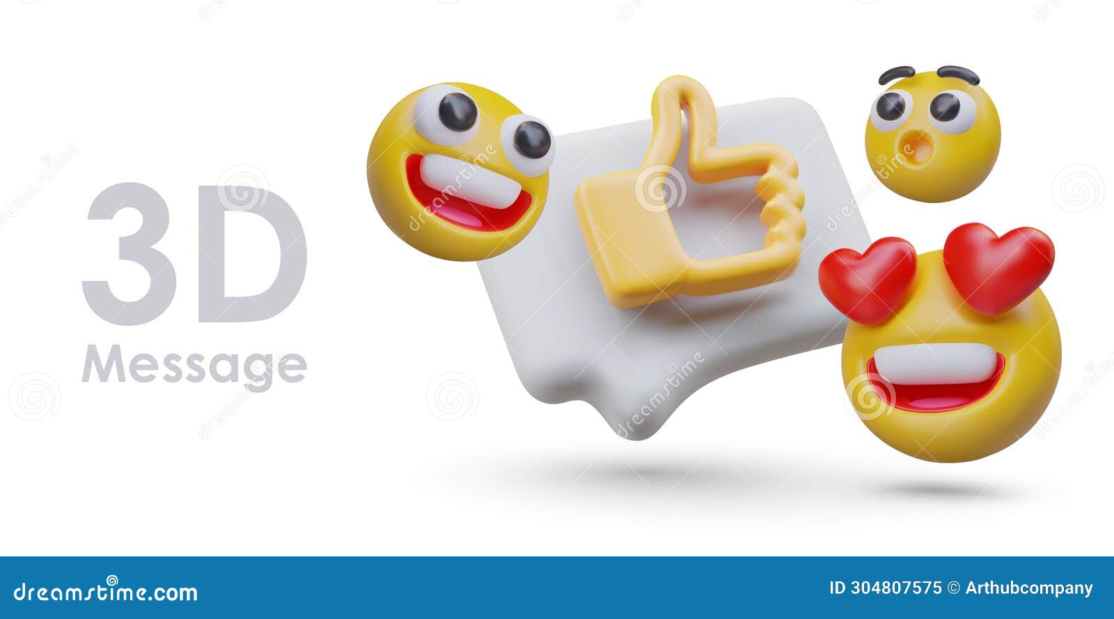 3D Message Concept. Funny Realistic Emoticons with Different Emotions ...