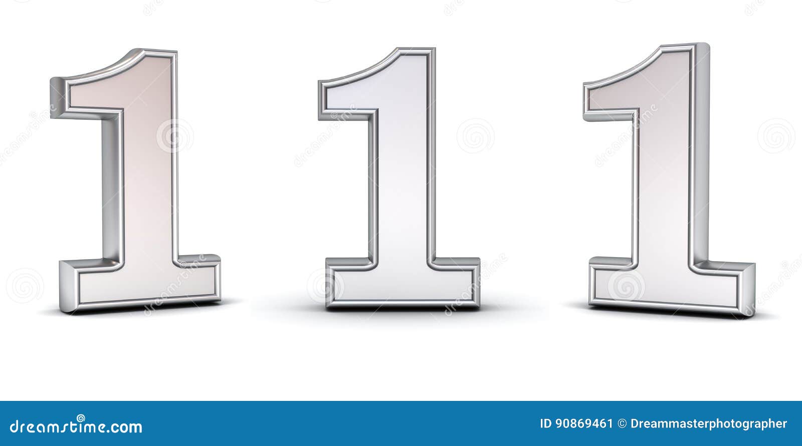 3D Metal Number One , 1 , with Three Different View Angles Isolated on ...