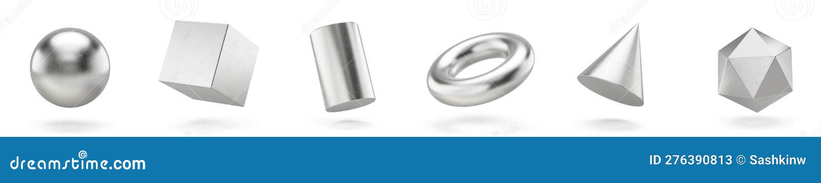 3d Metall Geometric Shapes Set Isolated on White Stock Illustration ...