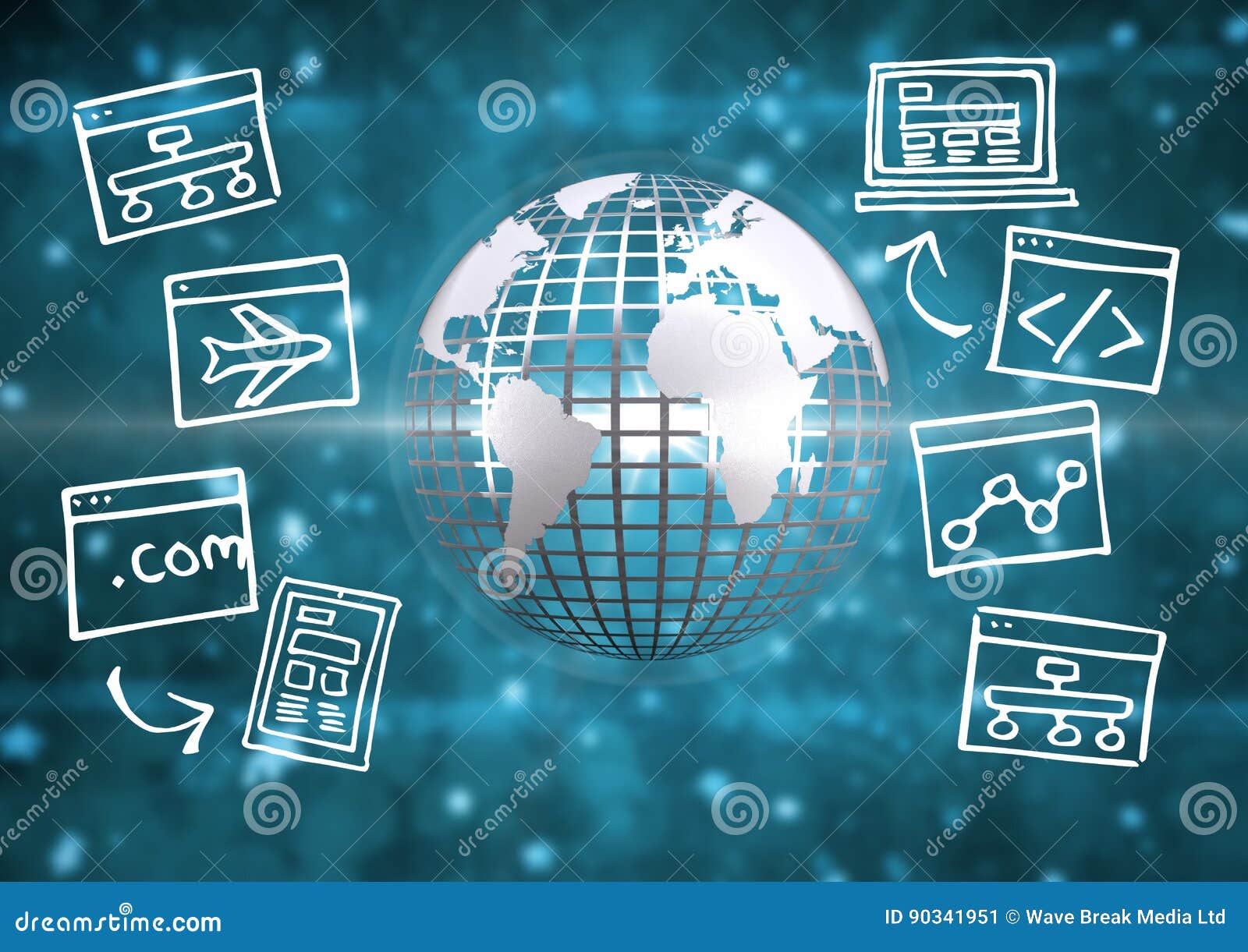 3D Metallic Earth with Internet Graphic Stock Image - Image of earth ...