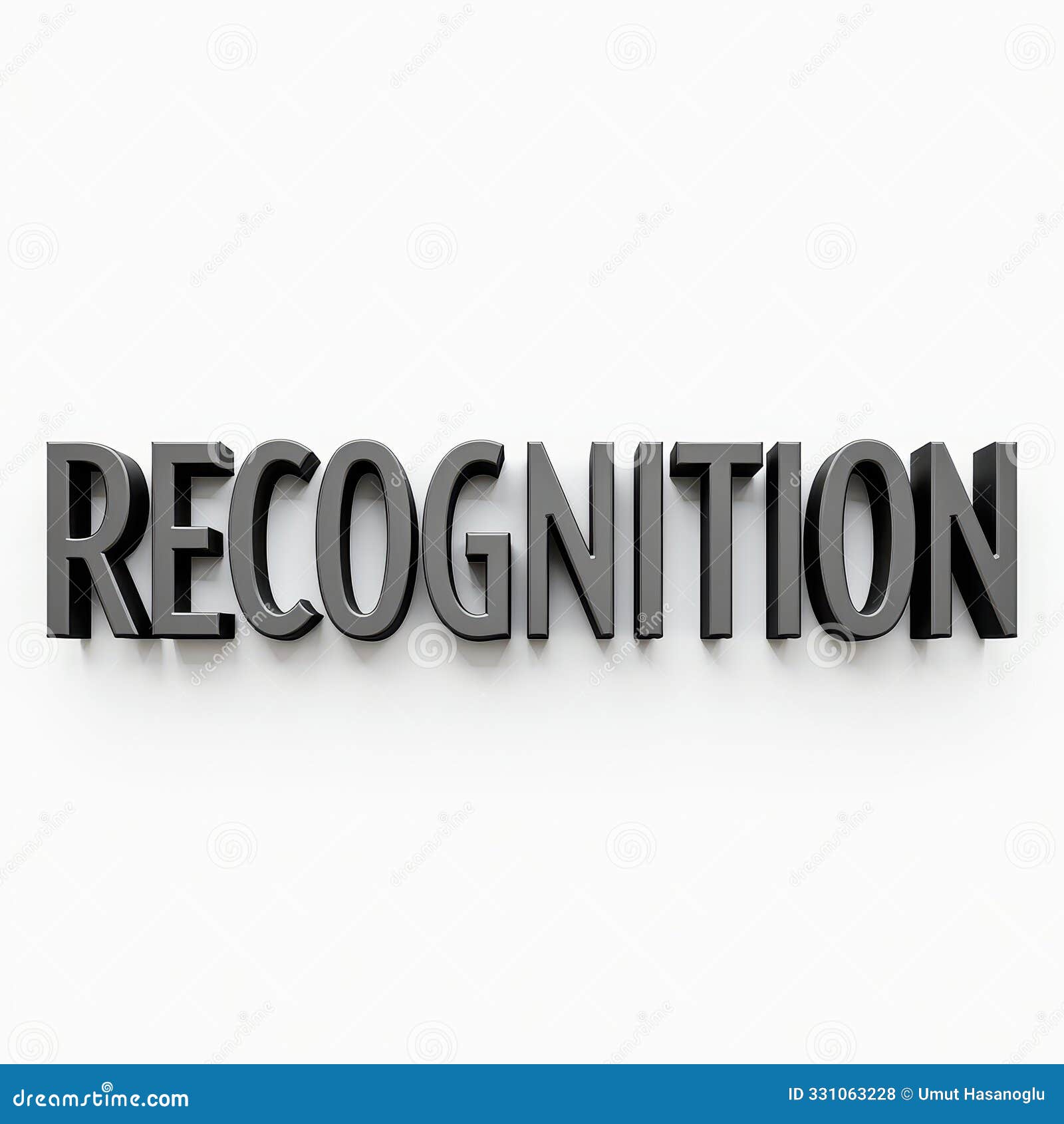 3D Metallic Text Displaying the Word RECOGNITION Against a Plain White ...