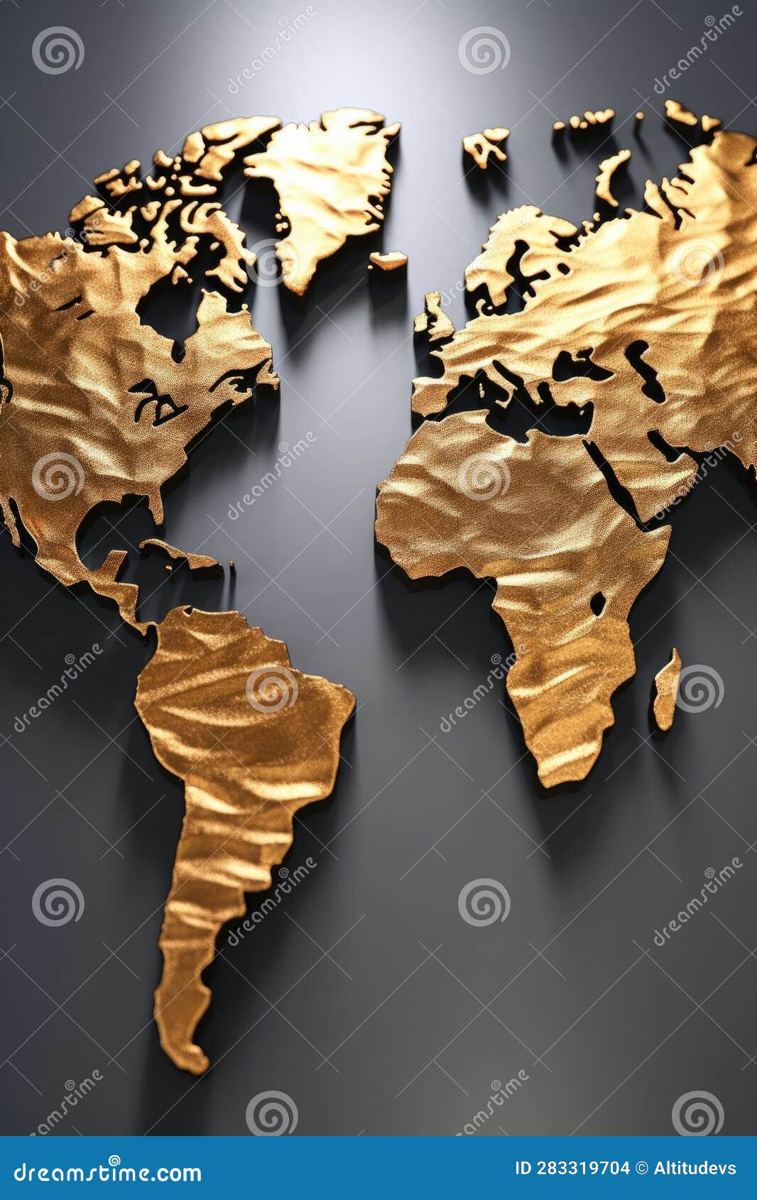 3d Metallic World Map with Raised Continents Stock Illustration ...