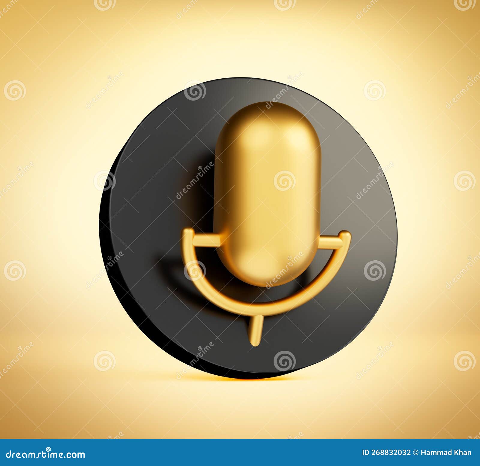 3d Mic Icon Illustration, Microphone Gold on Black Circle 3d ...