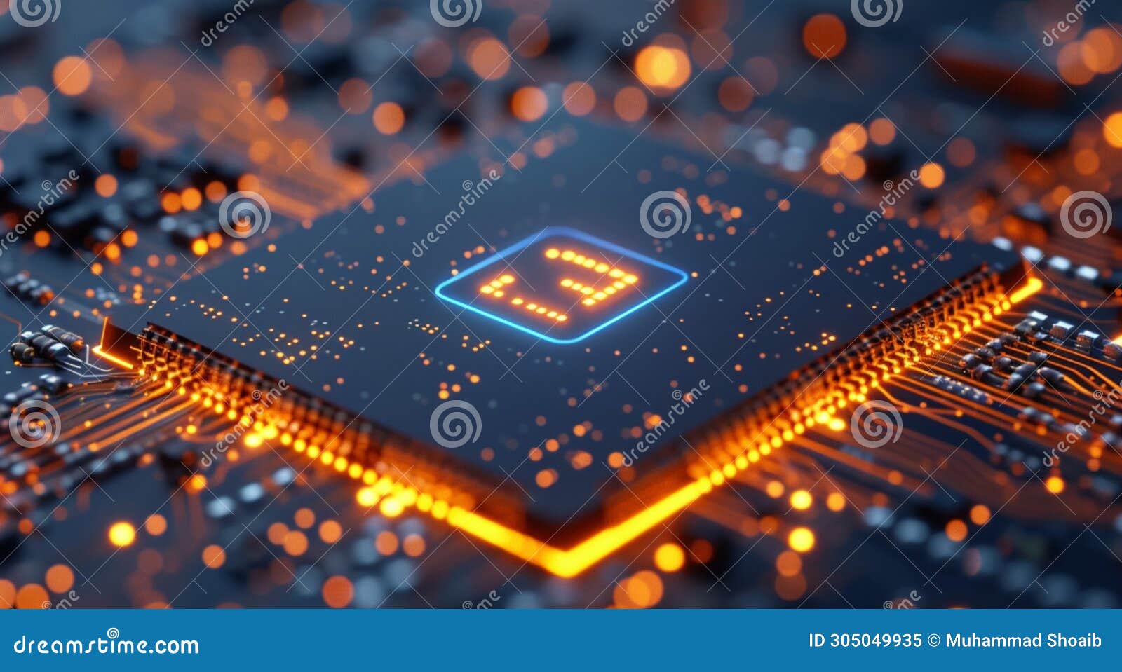 3D Microchip with AI Letters, Circuit Lines Creating Expansive Network ...