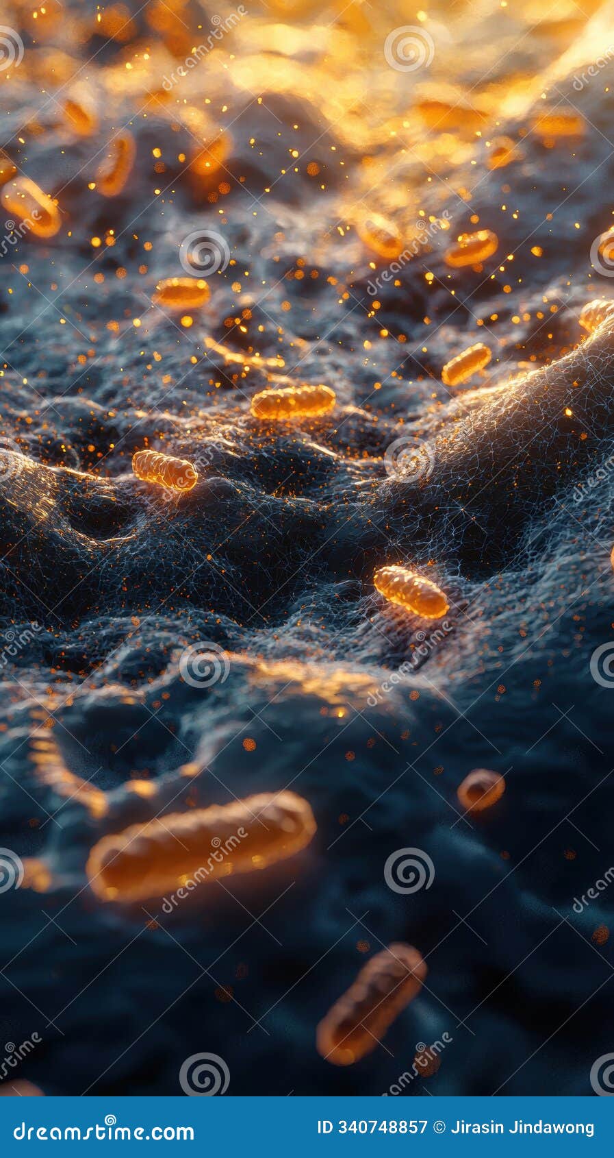 3D Microscopic View of Bacteria on Textured Surface Stock Illustration ...