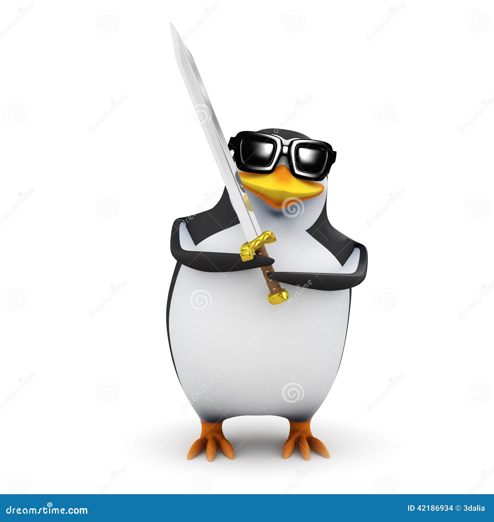 3d Mighty Penguin Wields His Fearful Sword Stock Illustration ...