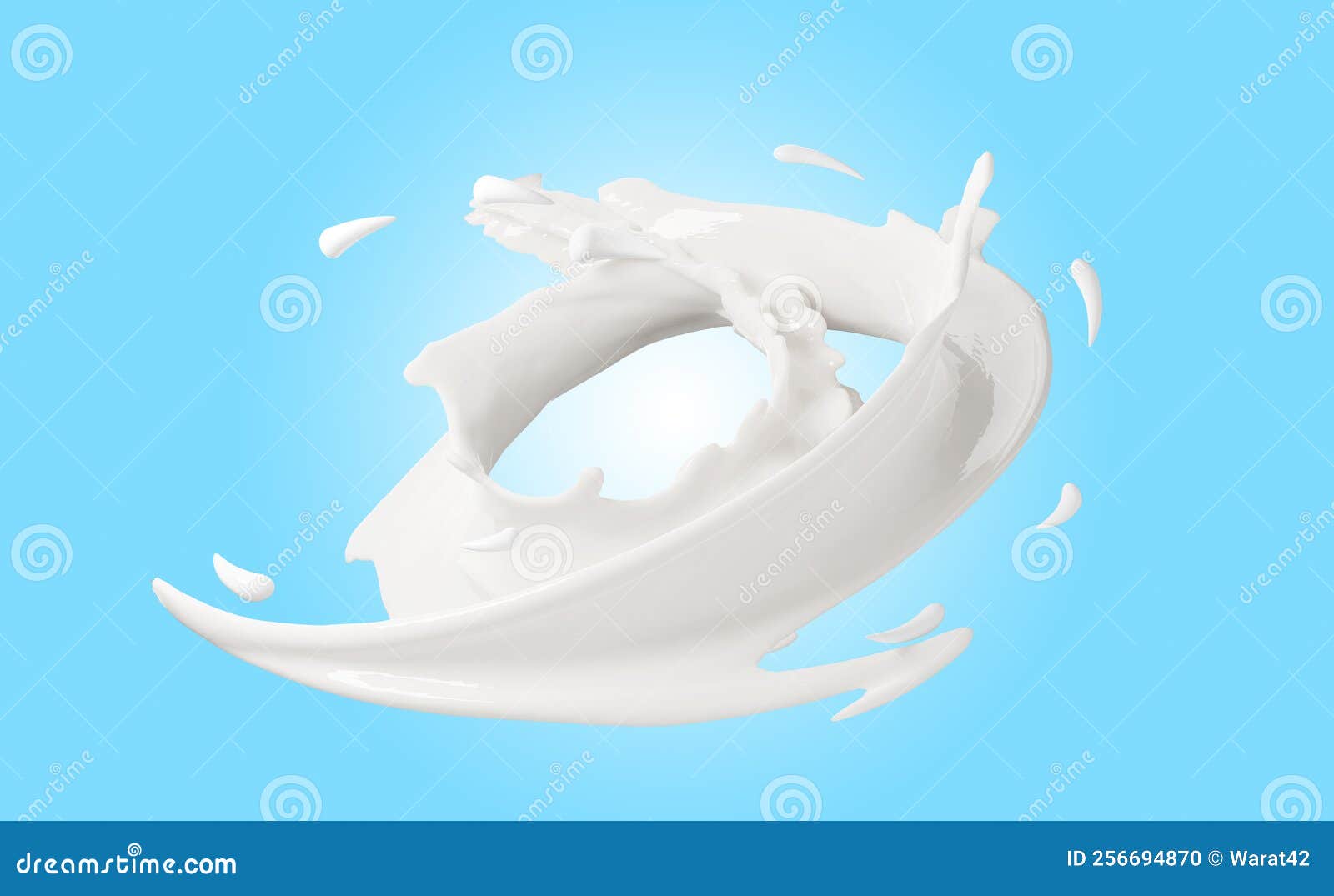 3d Milk Ripple Whirlpool Splash Isolated on Blue Background. 3d Render ...