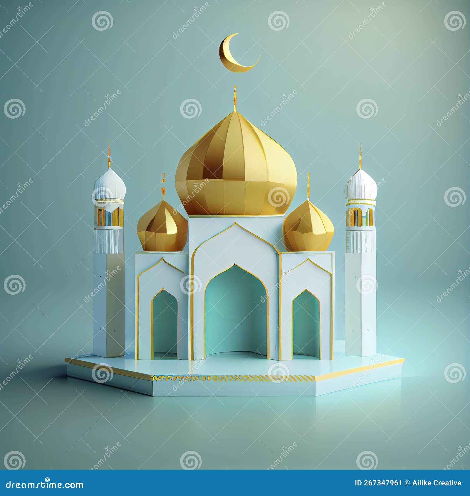 3d Miniature Illustration of a Mosque with Golden Glowing Dome Stock ...