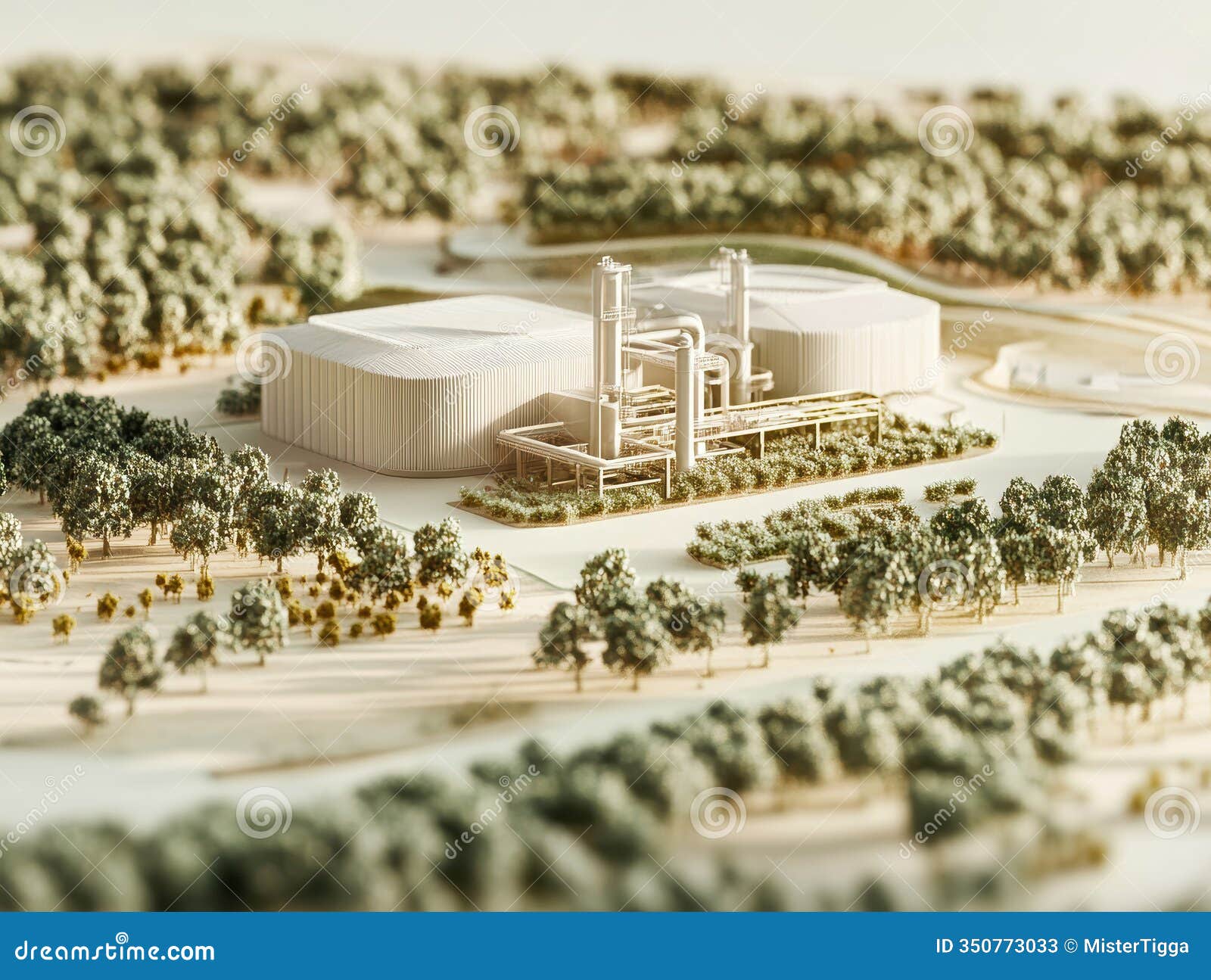A 3D Miniature Industrial Complex Model, Featuring Buildings and ...