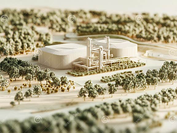 A 3D Miniature Industrial Complex Model, Featuring Buildings and ...