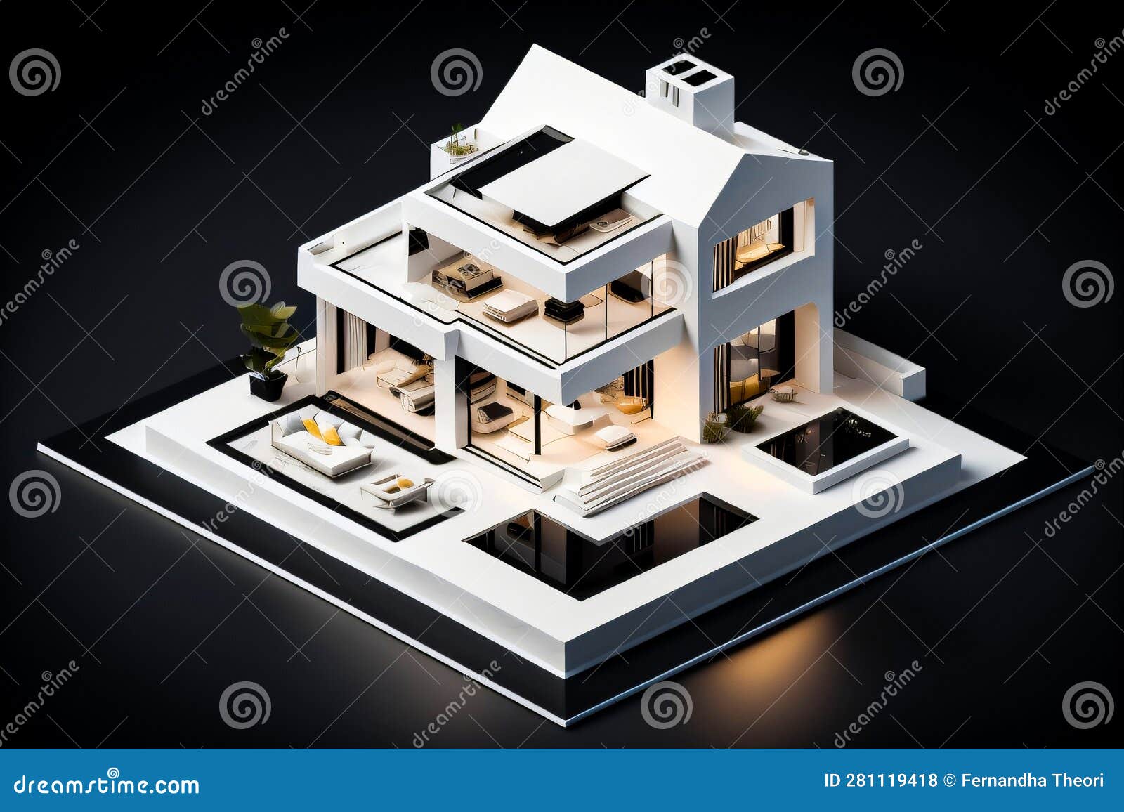 3D Miniature Modern Luxury House, Generative Ai Stock Illustration ...