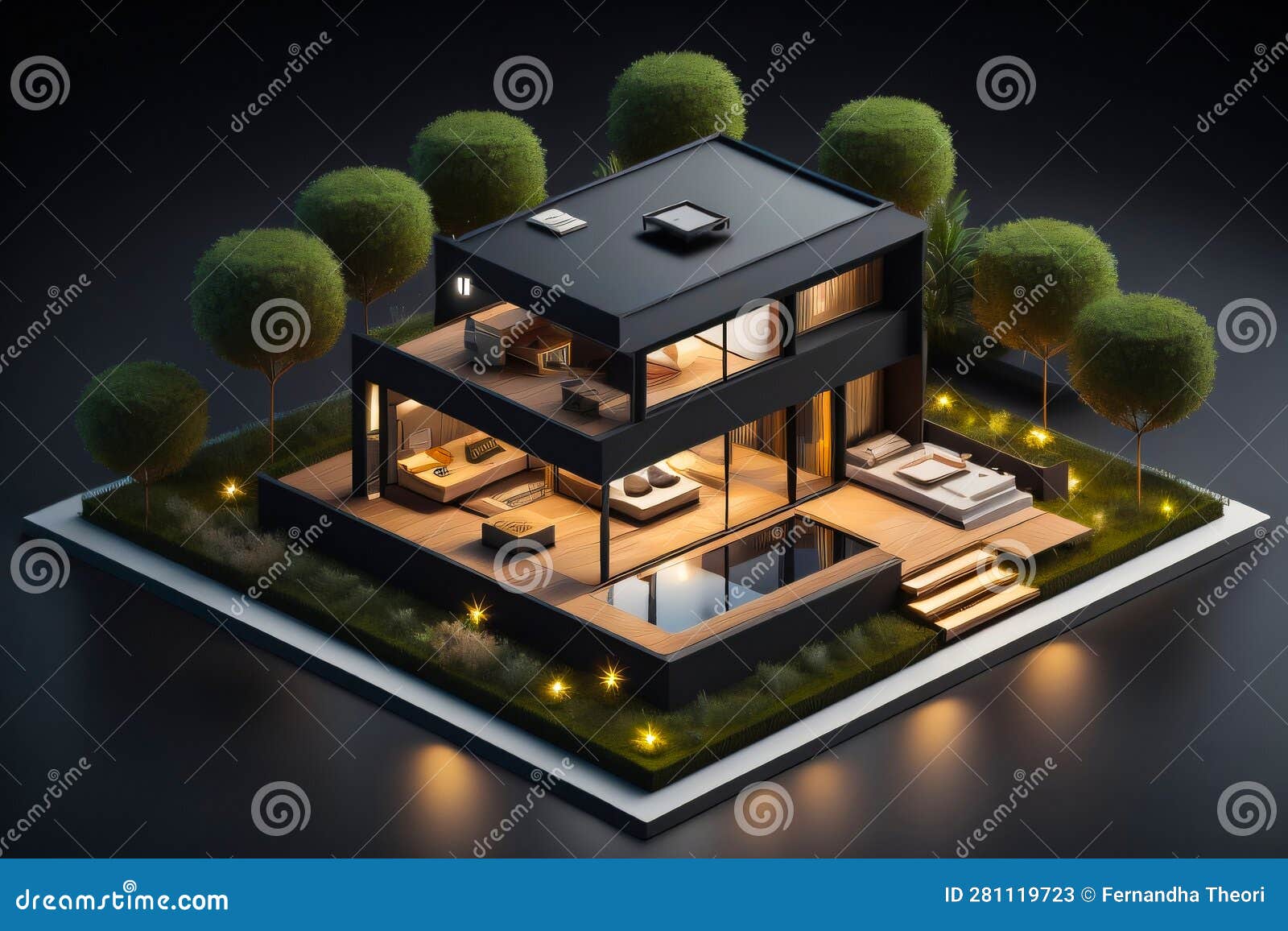 3D Miniature Modern Luxury House, Generative Ai Stock Illustration ...