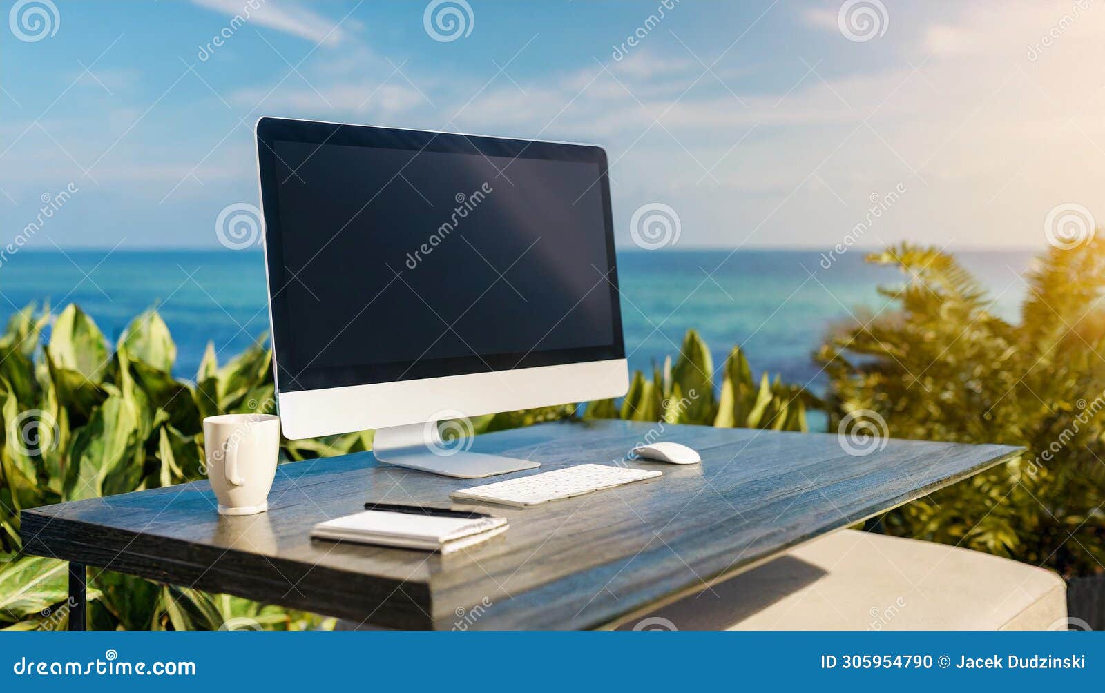 3D Minimal Desktop with Blank Screen Mockup, Empty Screen for Text, and ...