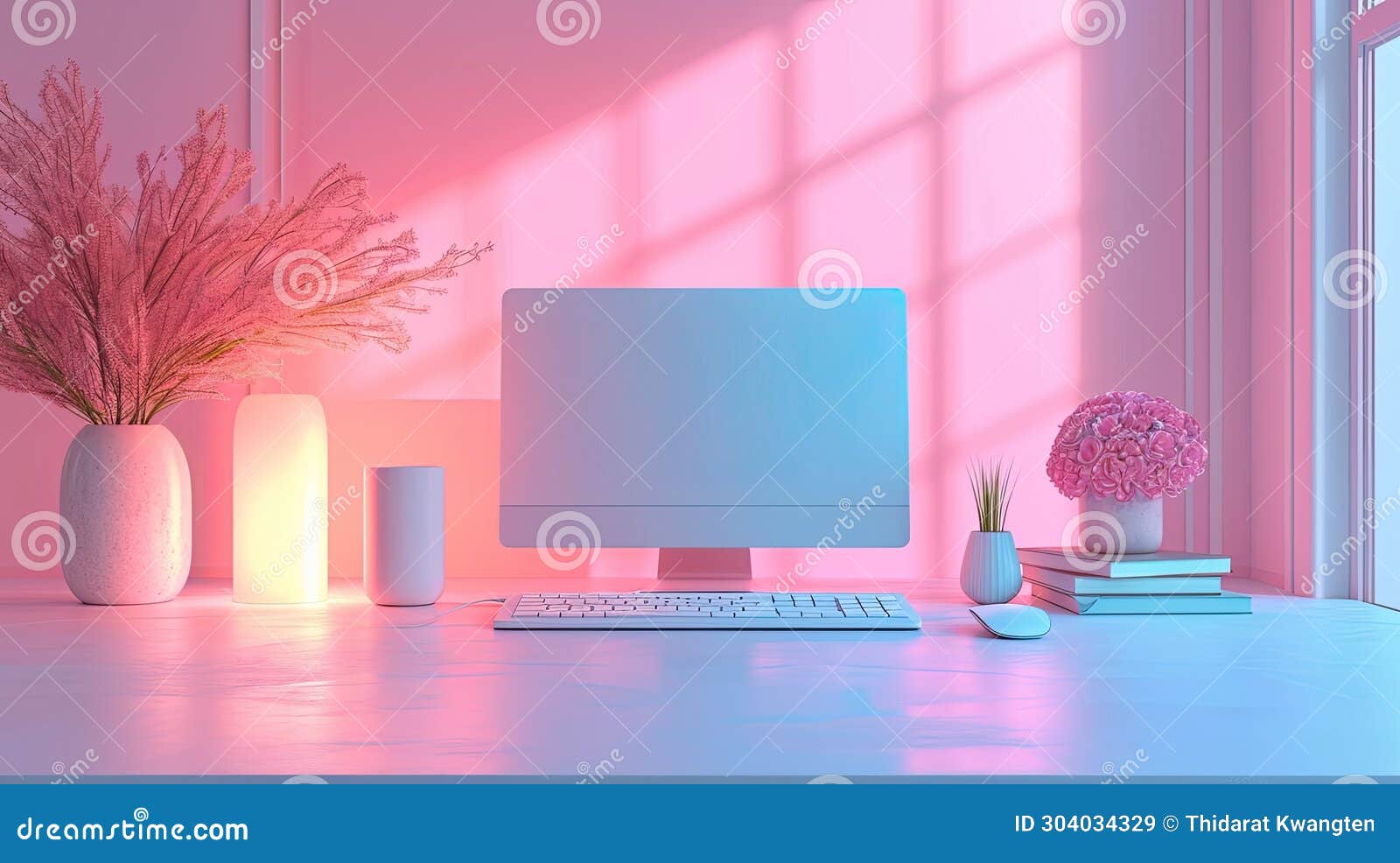 3D Minimal Desktop with Blank Screen Mockup, Empty Screen for Text, and ...