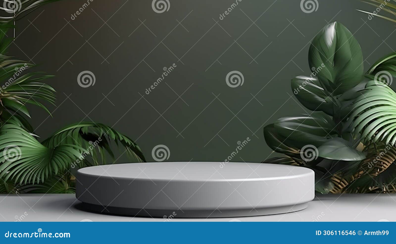 3D Minimal Product Display Podium with Tropical Leaves Background Stock ...