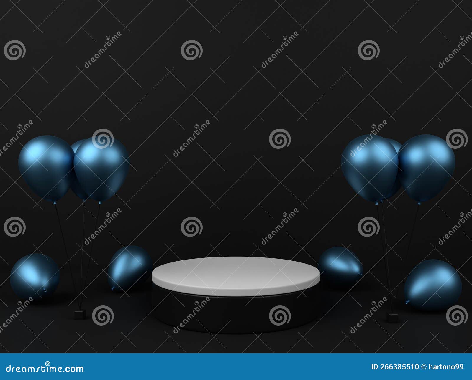 3D Minimalist Black Podium with Blue Metallic Balloons for Product ...