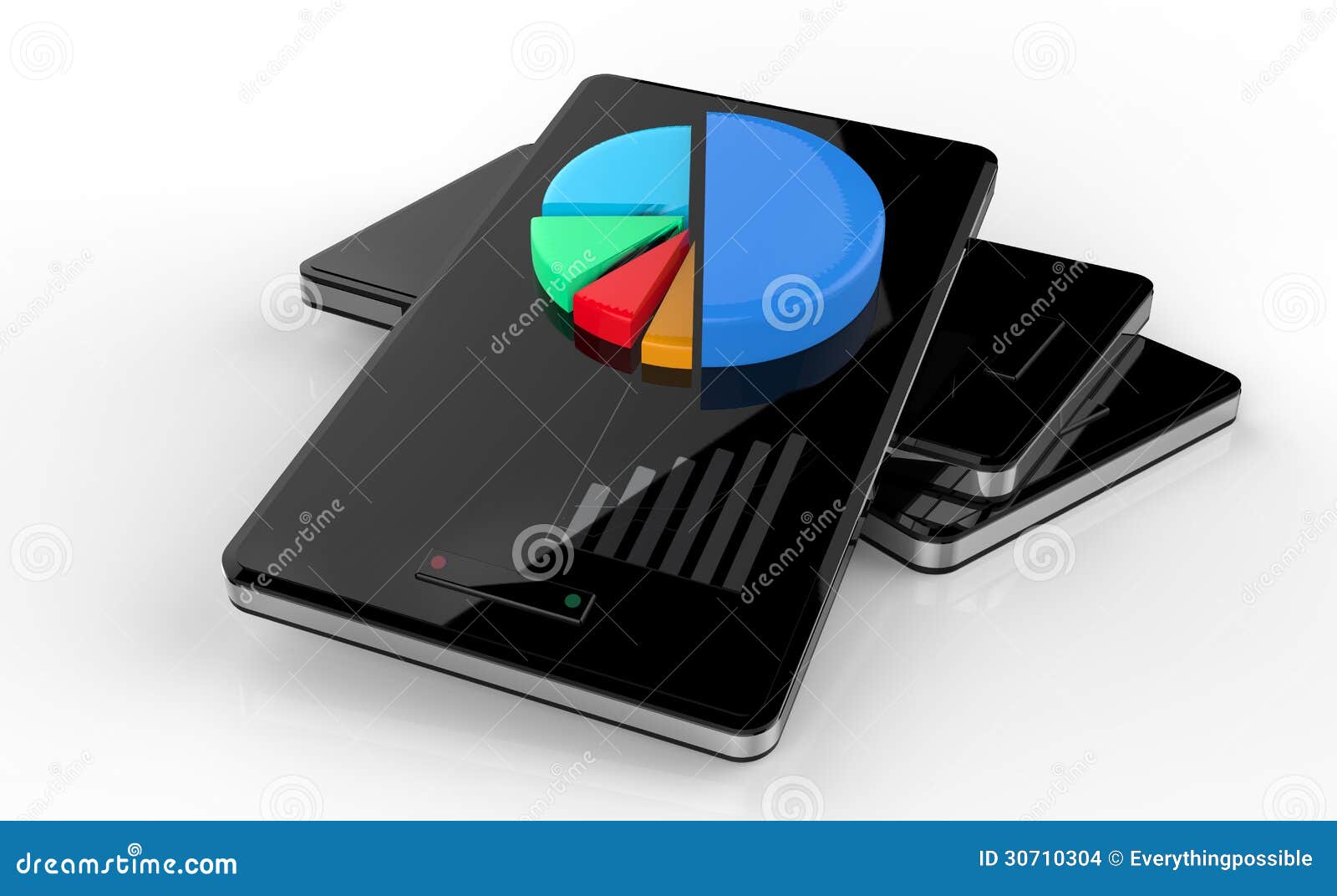 3d Mobile Phone Smart Phone and Chart Pie Stock Illustration ...