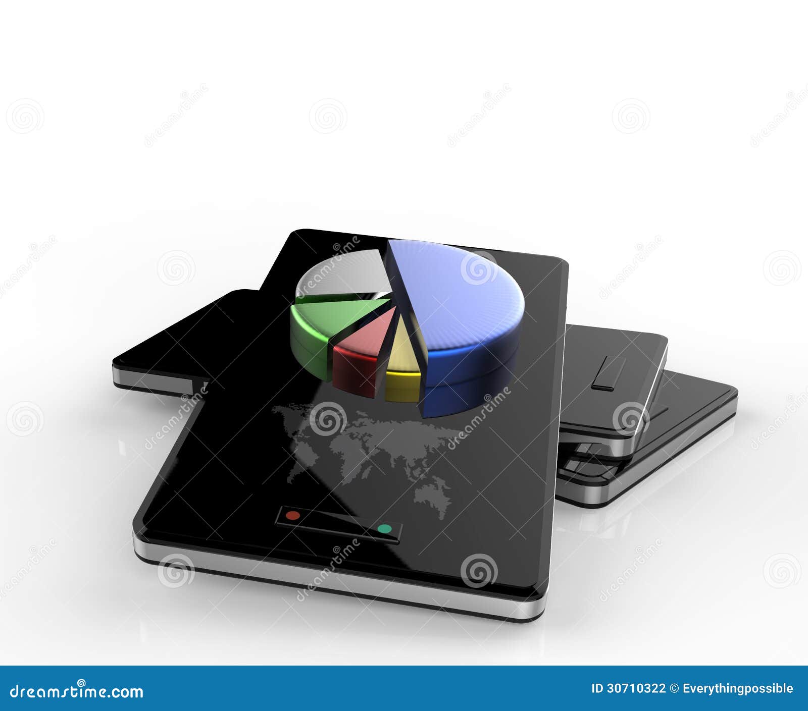 3d Mobile Phone Smart Phone and Chart Pie Stock Illustration ...