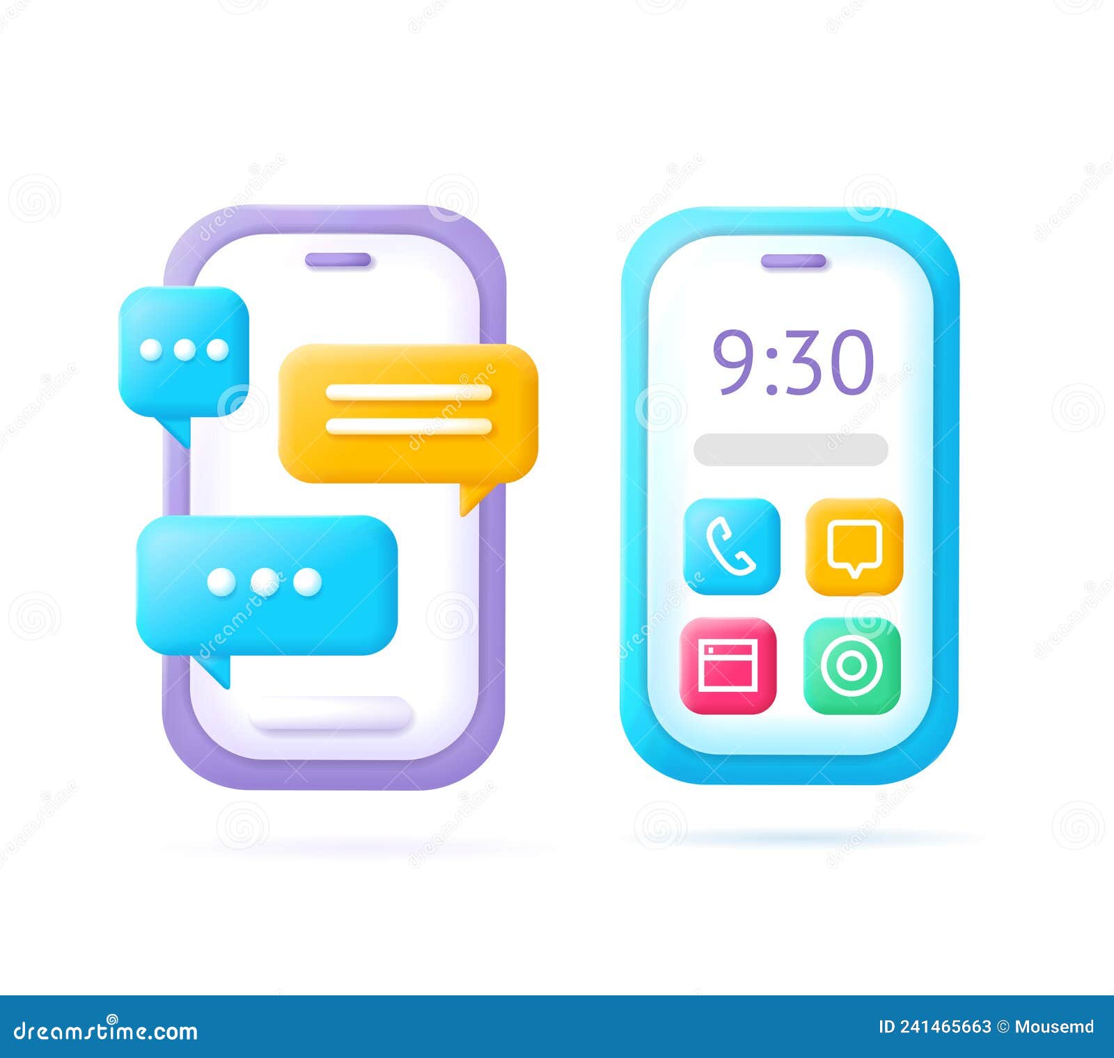 3d Mobile Phone and Speech Bubbles Set Plasticine Cartoon Style. Vector ...