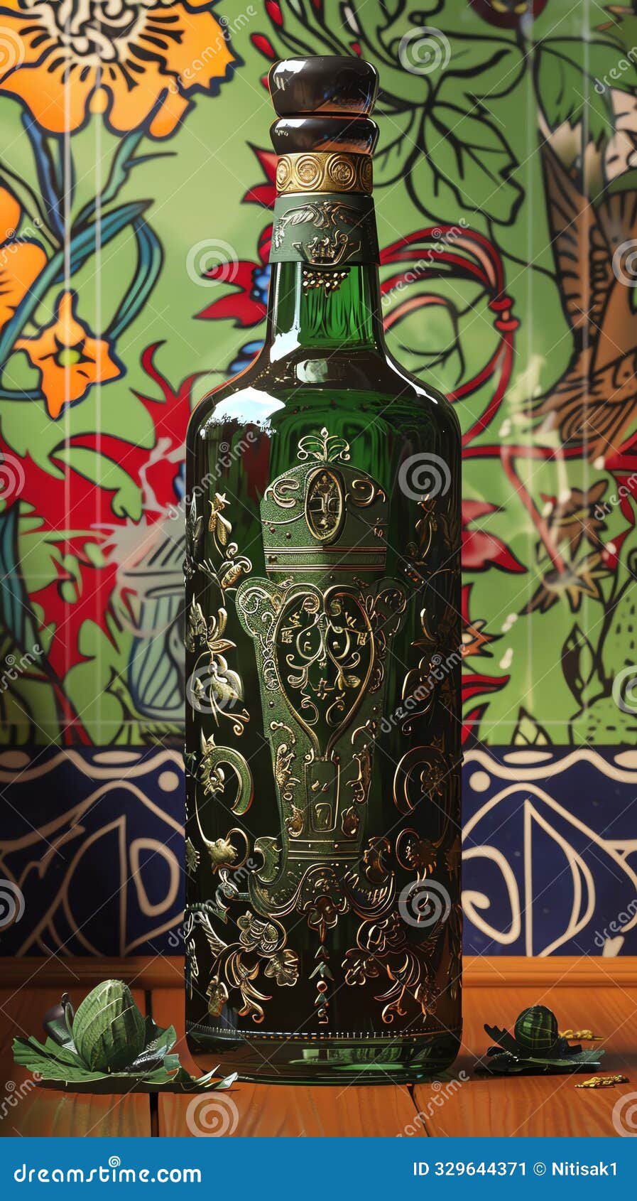 198 3D Model of an Absinthe Bottle Icon with a Colorful Illustrated ...