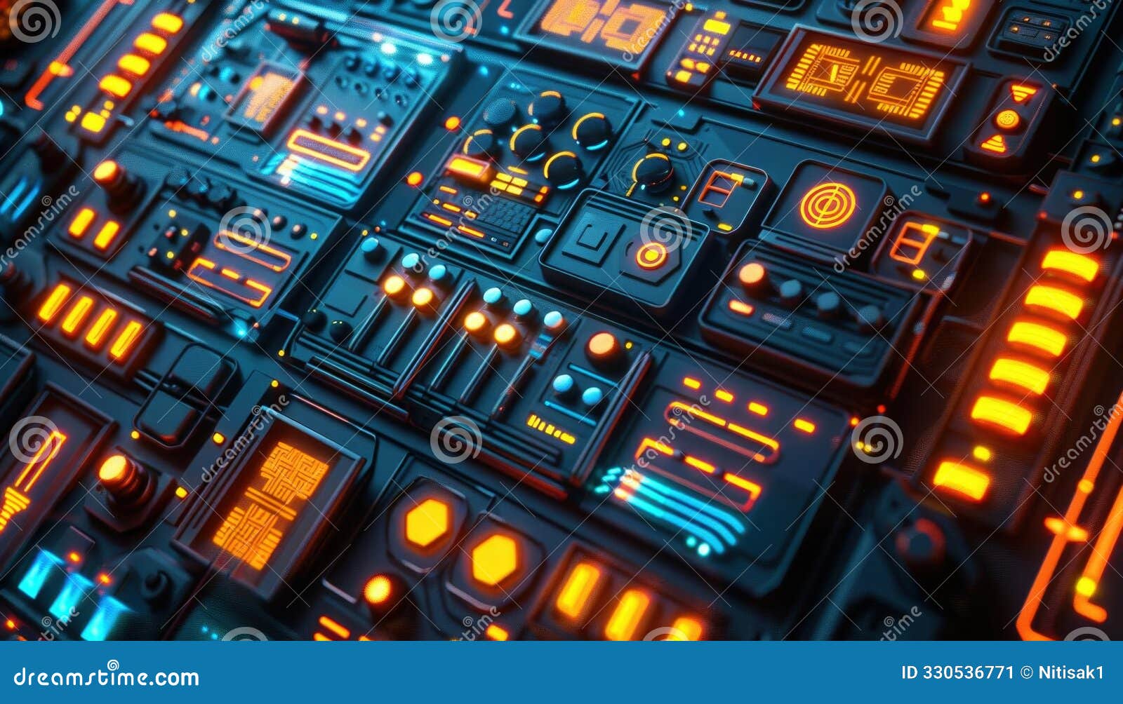 3D Model Abstract Art of Cyberpunk Abstract Command Center with Glowing ...