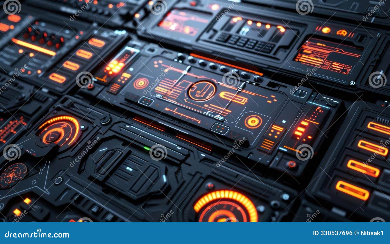 3D Model Abstract Art of Cyberpunk Abstract Command Center with Glowing ...