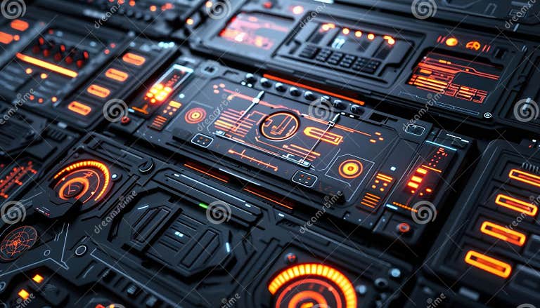 3D Model Abstract Art of Cyberpunk Abstract Command Center with Glowing ...
