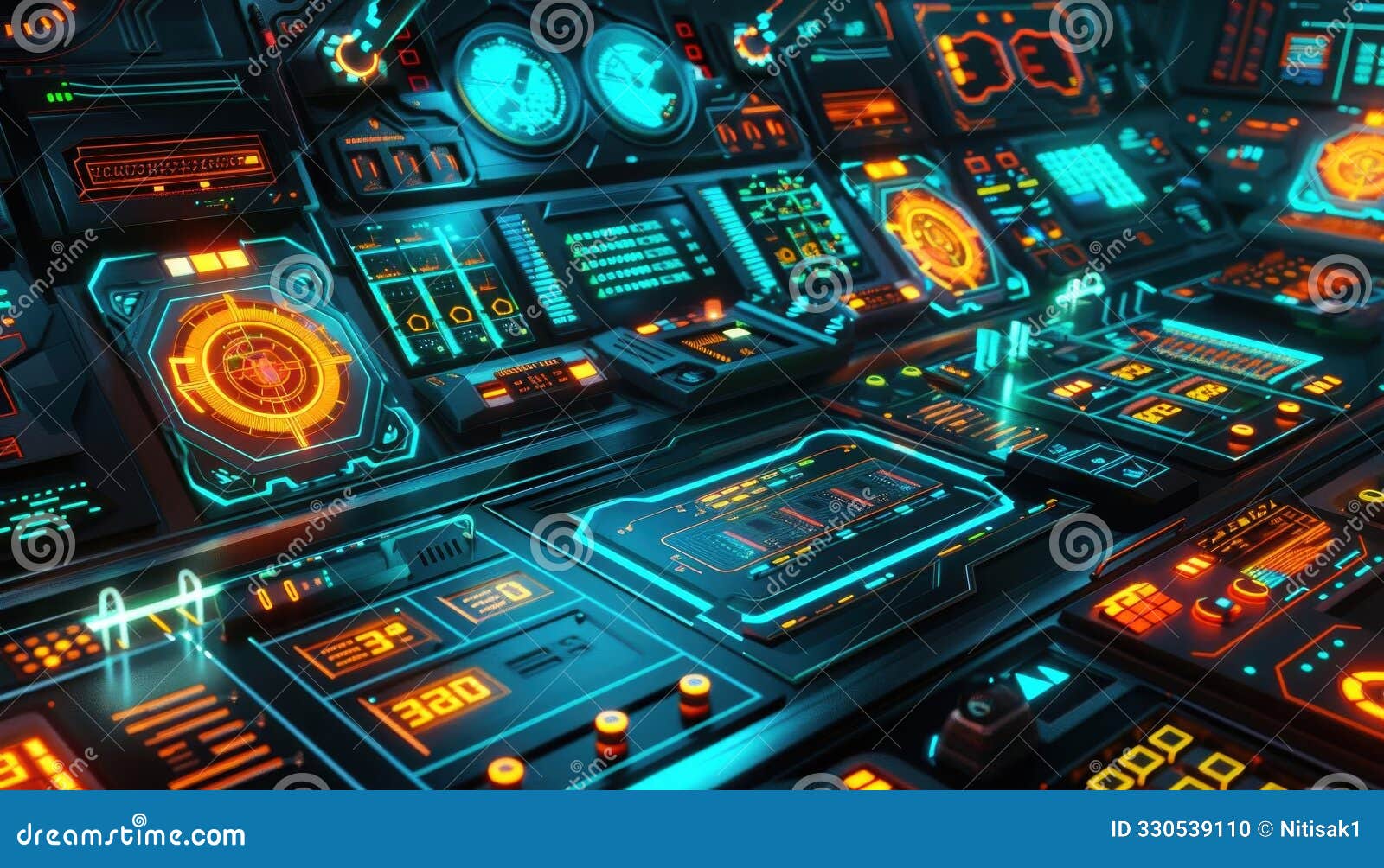 3D Model Abstract Art of Cyberpunk Abstract Command Center with Glowing ...