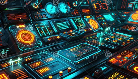 3D Model Abstract Art of Cyberpunk Abstract Command Center with Glowing ...
