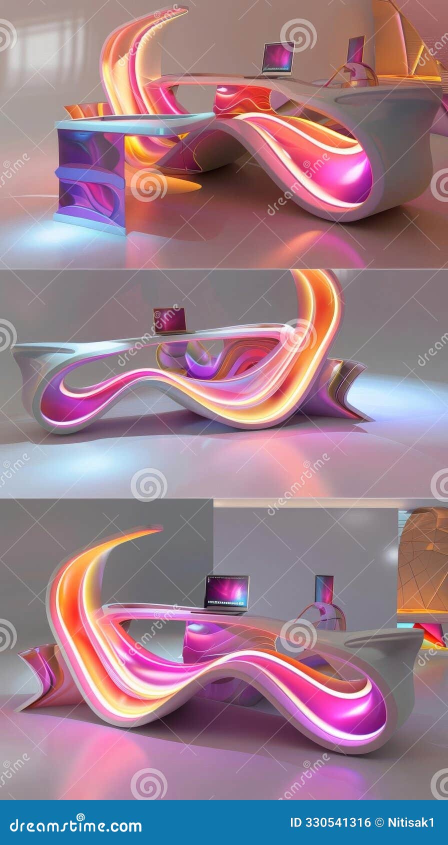 3D Model Abstract Art of Flowing Abstract Workstation Designs Fostering ...
