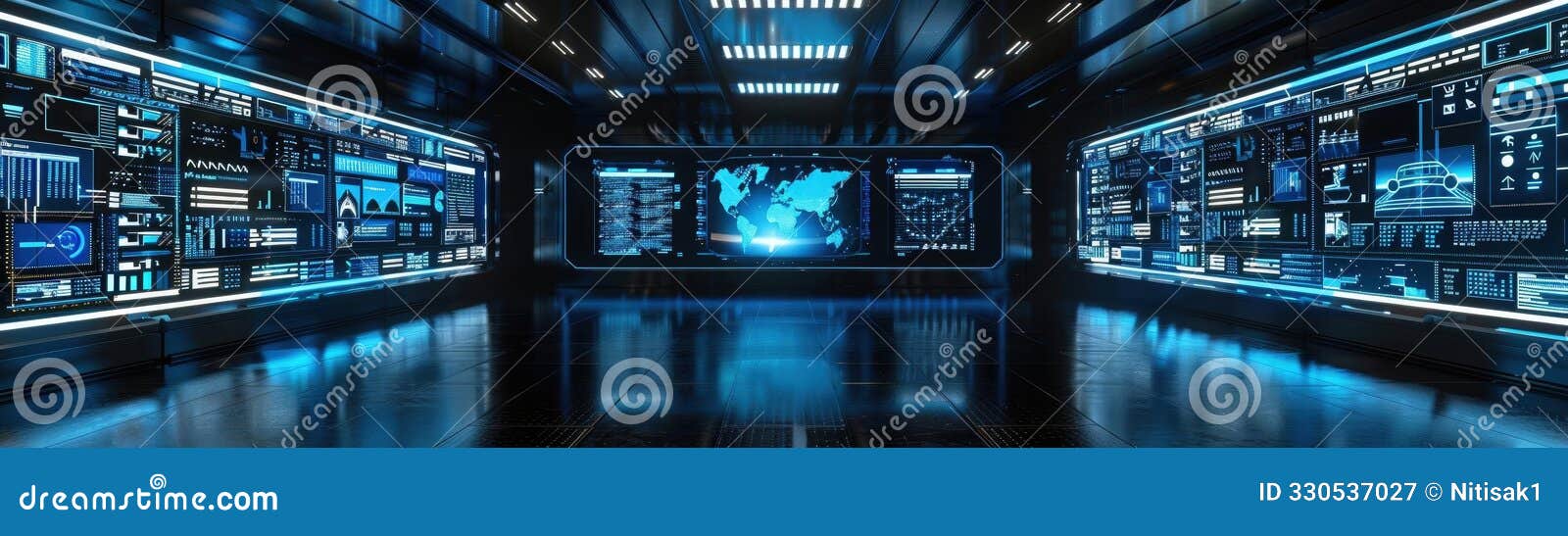 Cybersecurity Command Center With Futuristic Screens Stock Photo ...