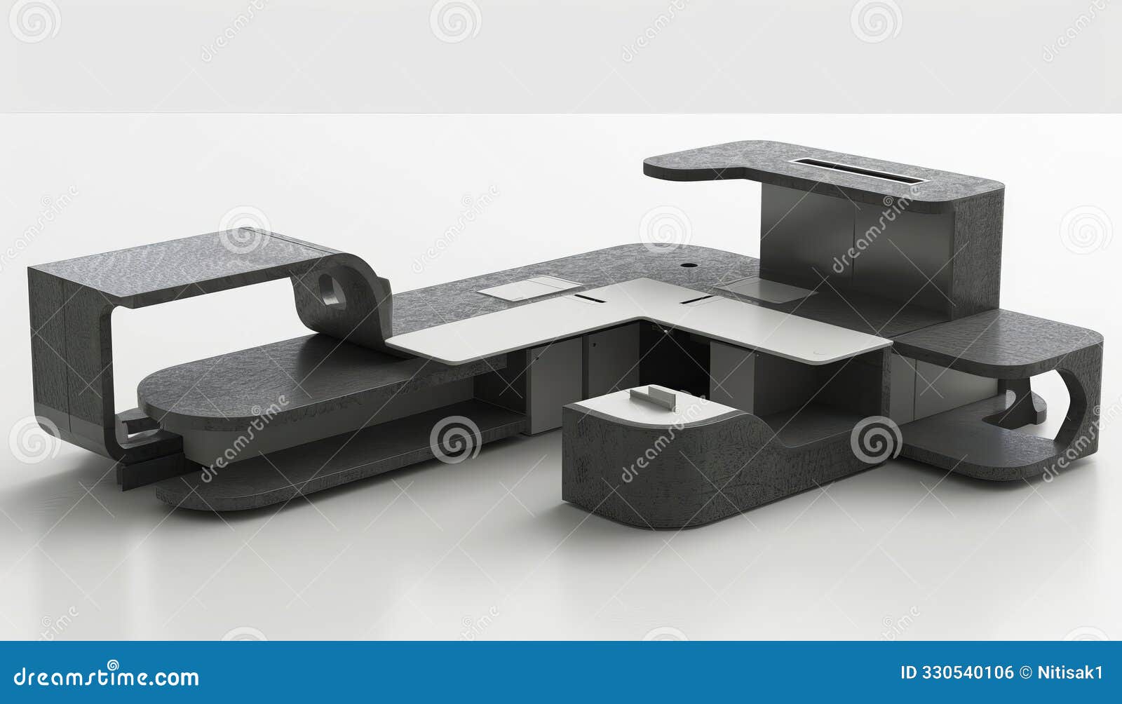 3D Model Abstract Art of Abstract Office Workstation Formed from Sleek ...